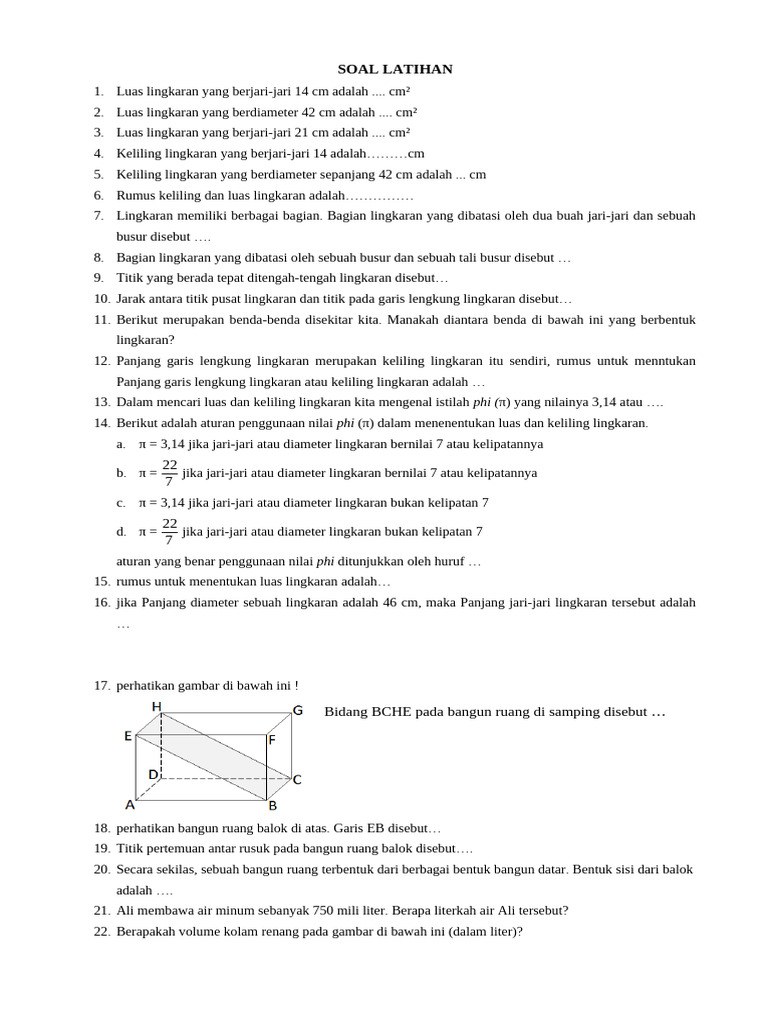 Soal Latihan MTK SAS 1 | PDF