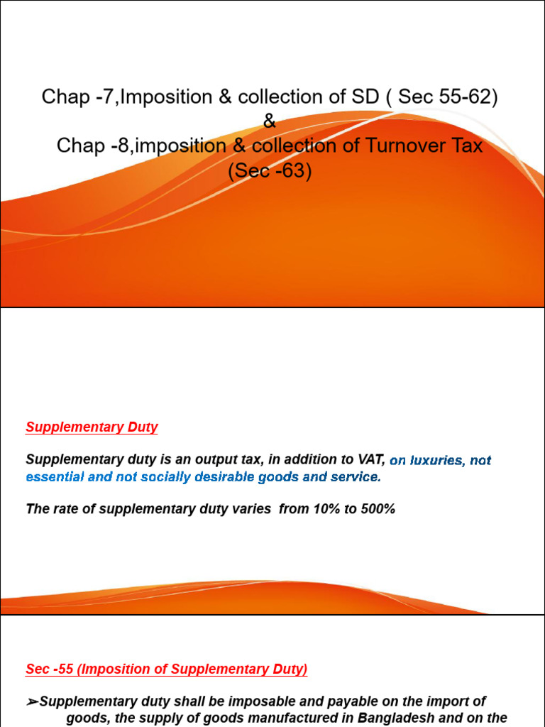 Class # 5 Chap - 7 (Sec - 55-63) SD & Turnover Tax | PDF | Customs | Taxes
