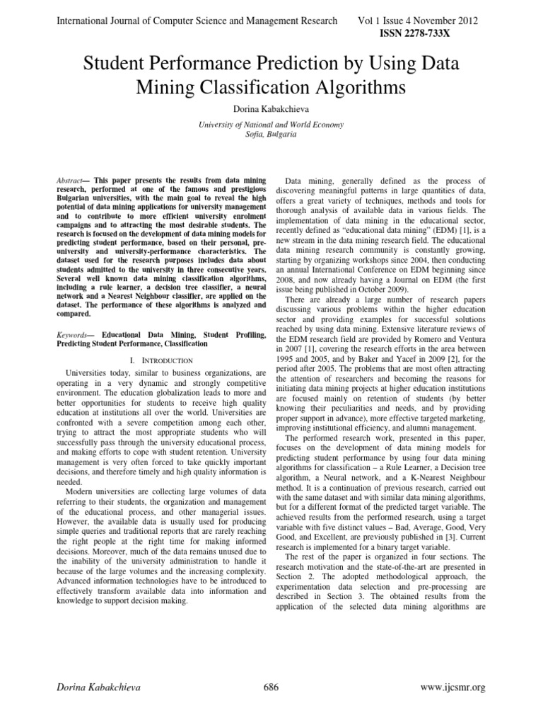Student Performance Prediction by Using Data Mining Classification Algorithms | PDF | Receiver ...