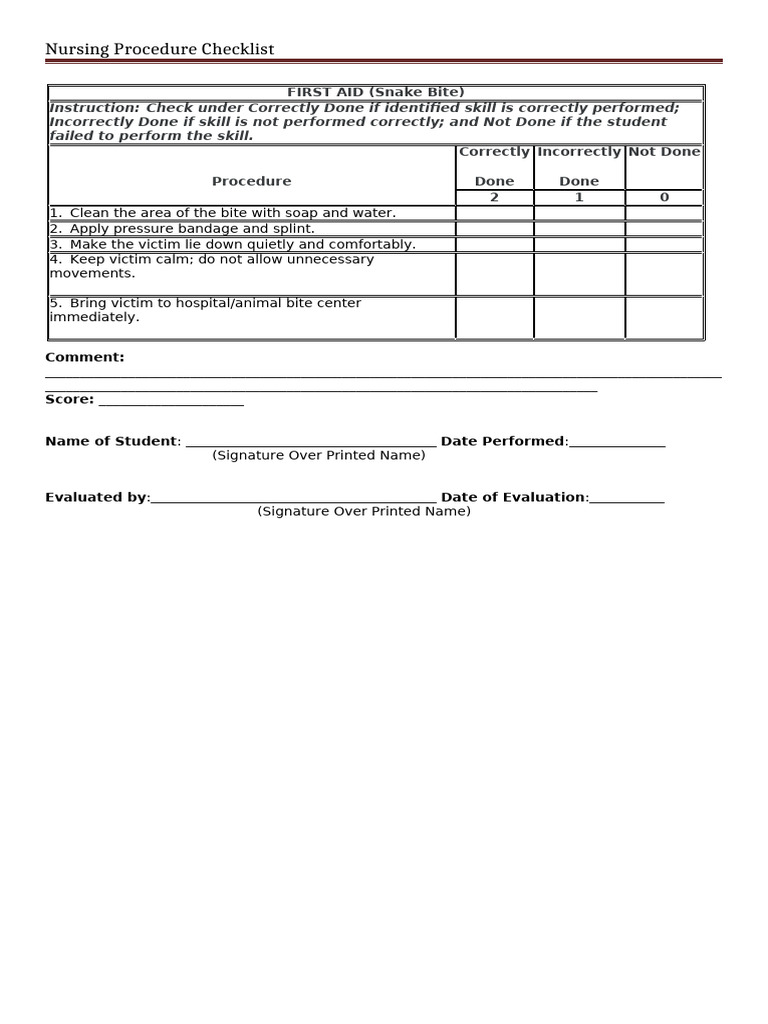 Snake Bite Checklist | PDF