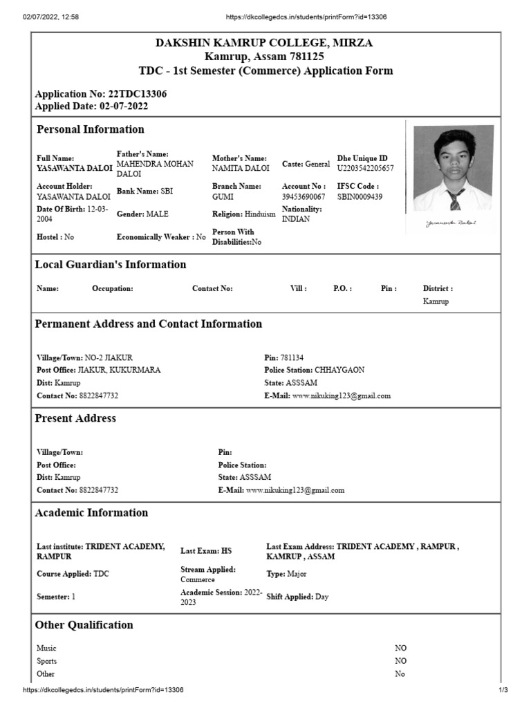 DK College Application 2-6-22 | PDF