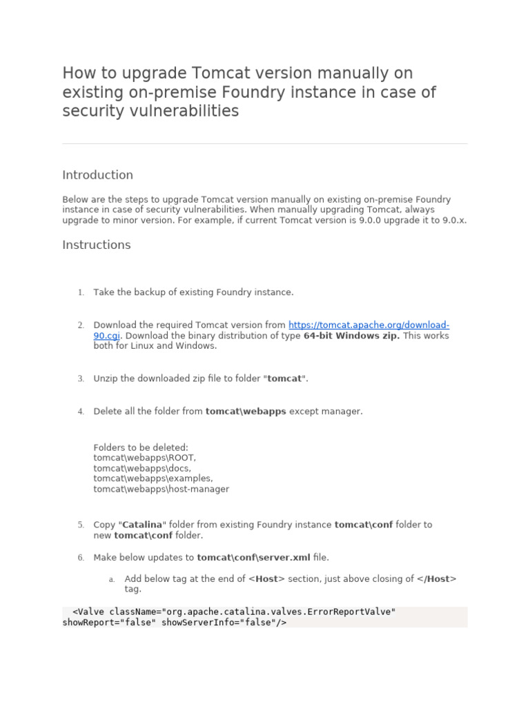 How To Upgrade Tomcat Version Manually On Existing On Pdf Computer File Zip File Format