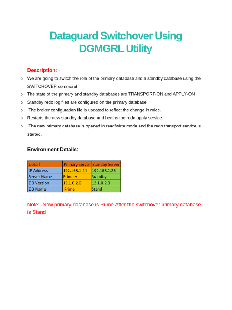 Dataguard Switchover Using DGMGRL Utility | PDF | Computing | Data Management