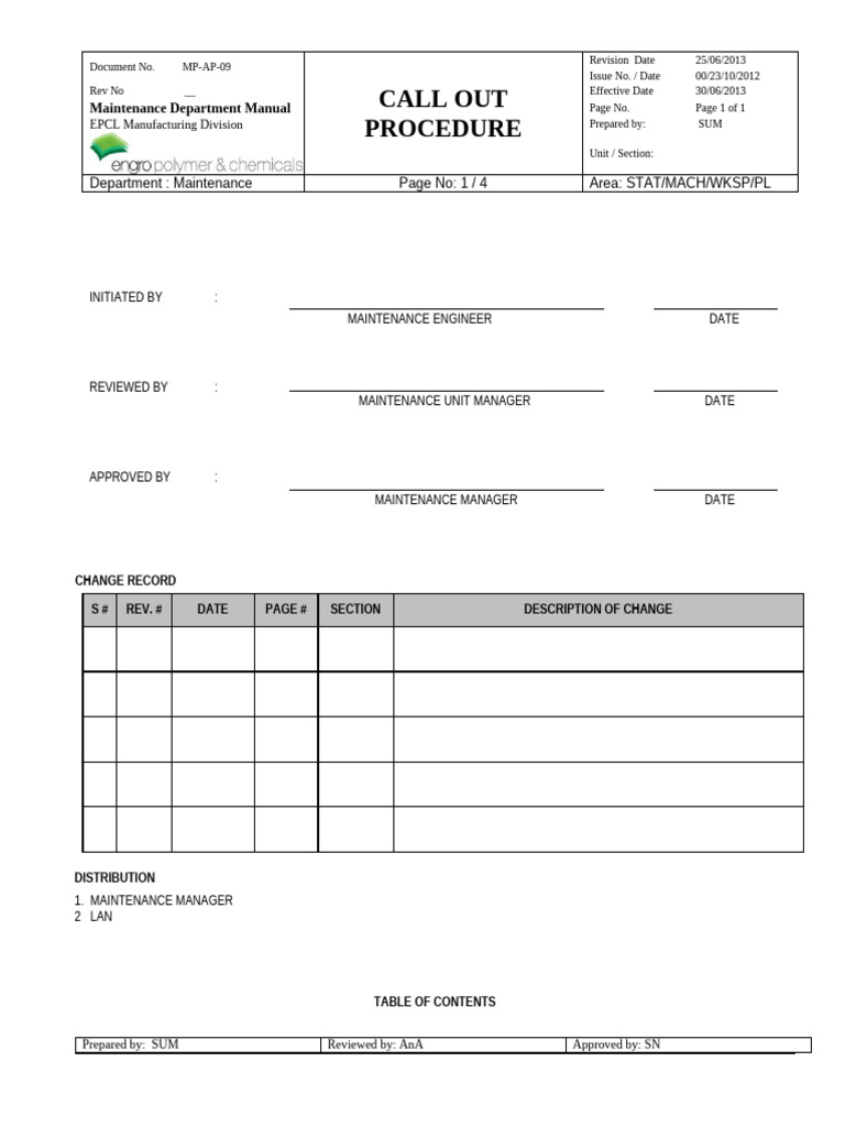 MP-AP-09 Call Out Procedure | PDF