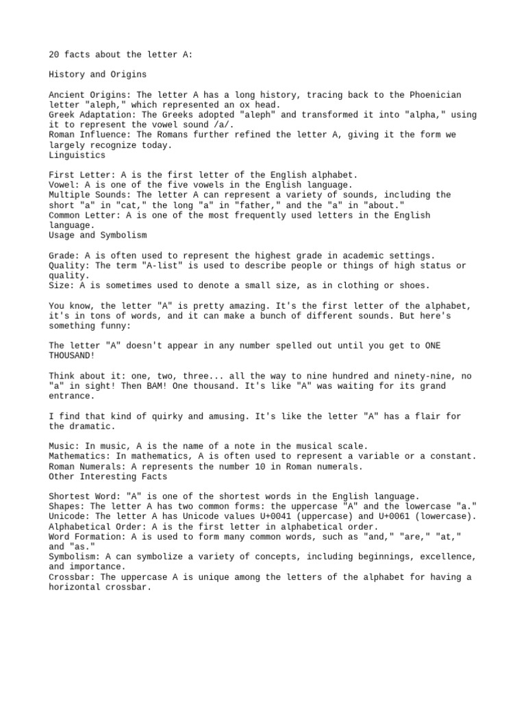 Fascinating Facts About the Letter A | PDF