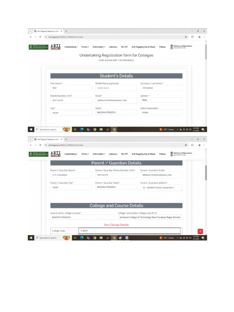 Anti Ragging Form | PDF
