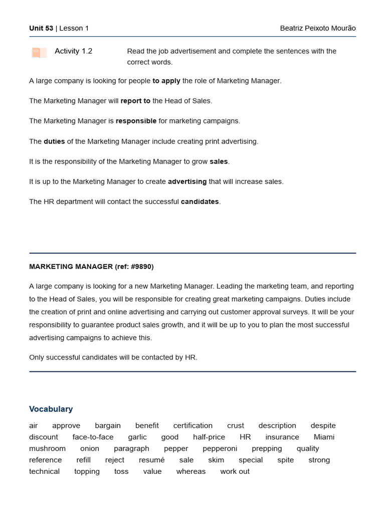 Unit 53 Lesson W 1.1 | PDF