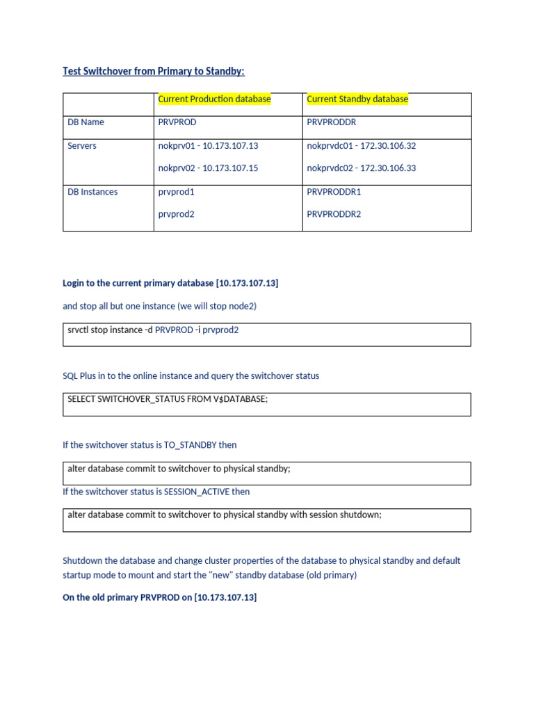 Test Switchover From Primary To Standby | PDF | Databases | Data Management