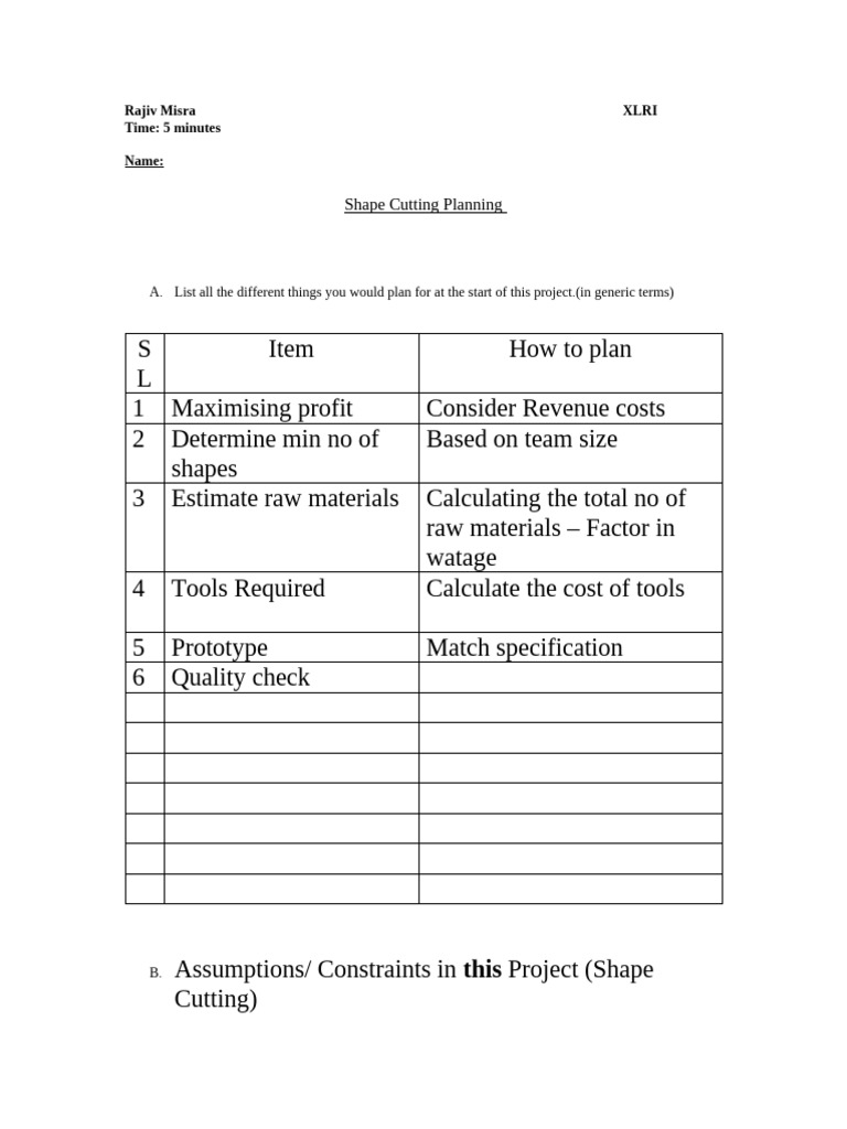 Shape Cutting Project Planning Guide | PDF