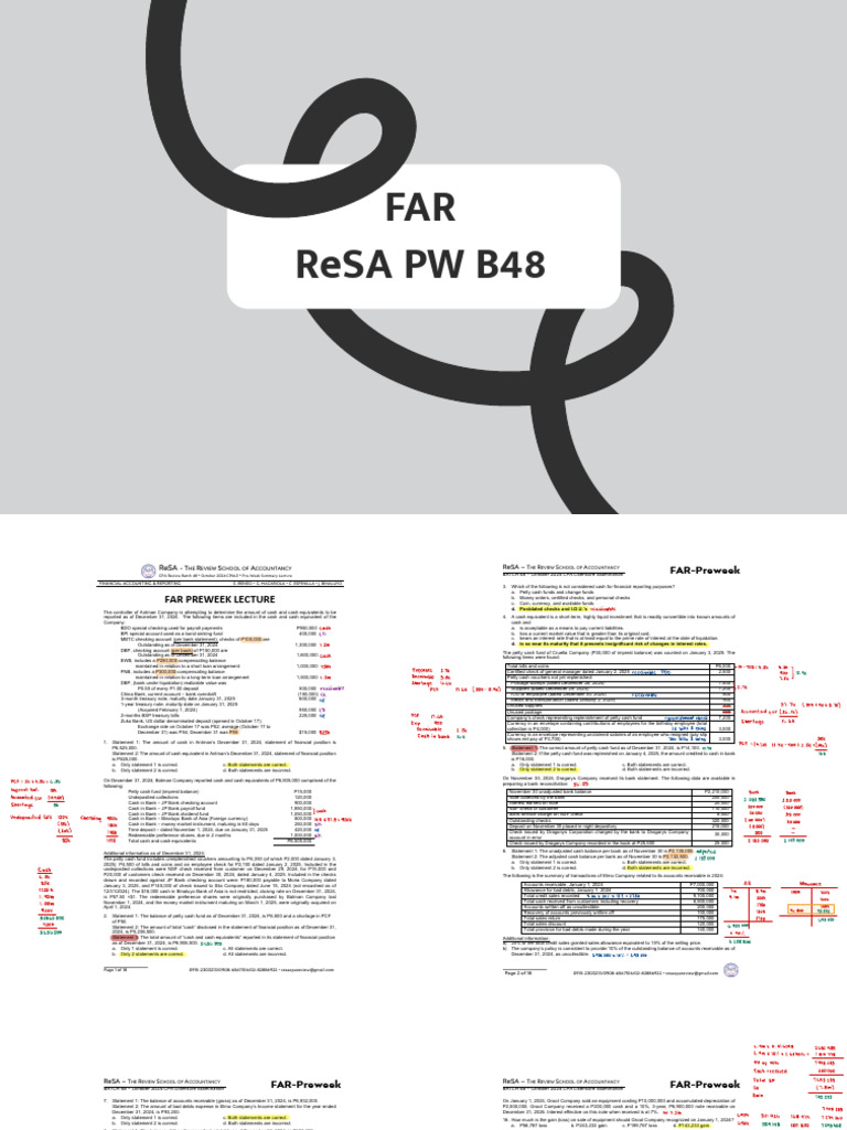 CPA Review: Financial Accounting Summary | PDF | Cash | Banks