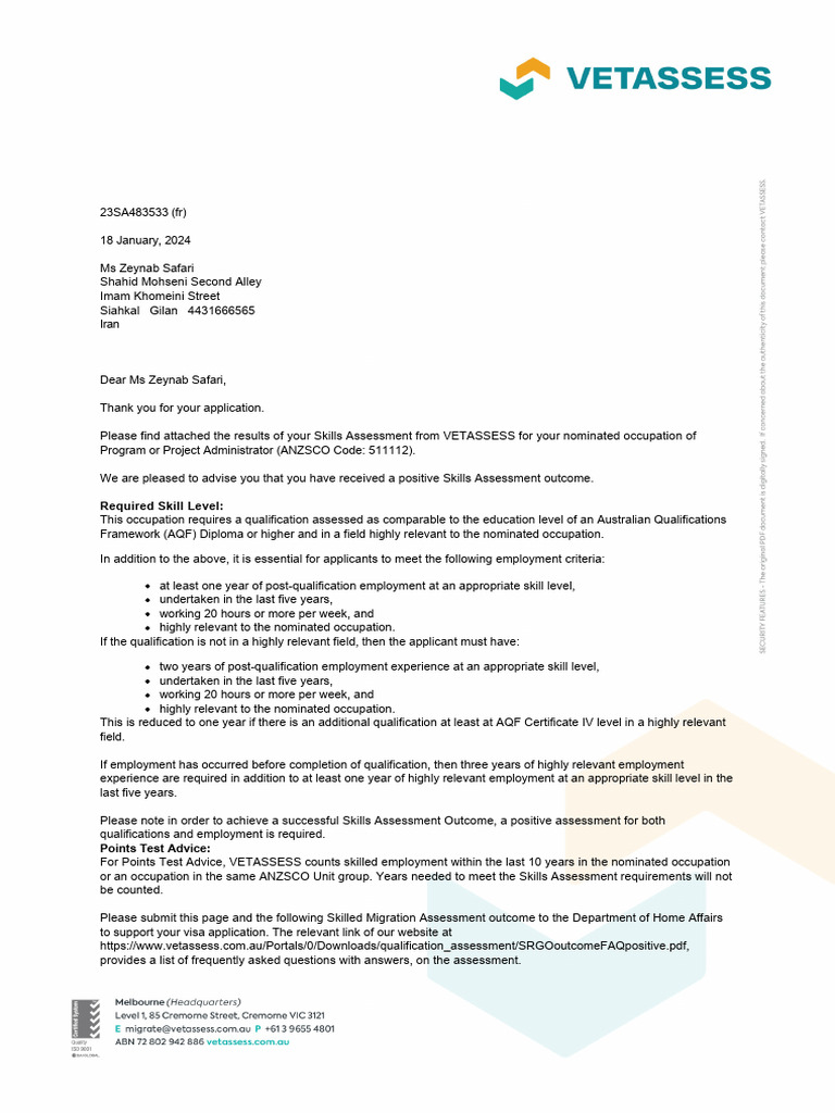Outcome Letter 23SA483533 | PDF | Educational Stages