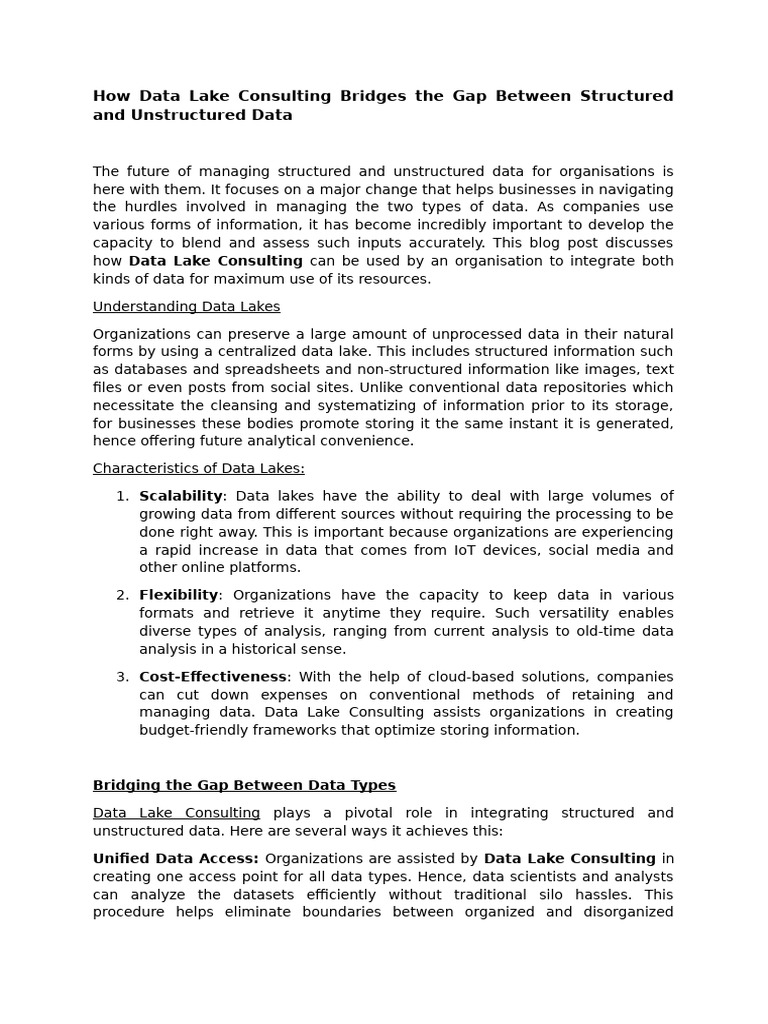 How Data Lake Consulting Bridges The Gap Between Structured and ...