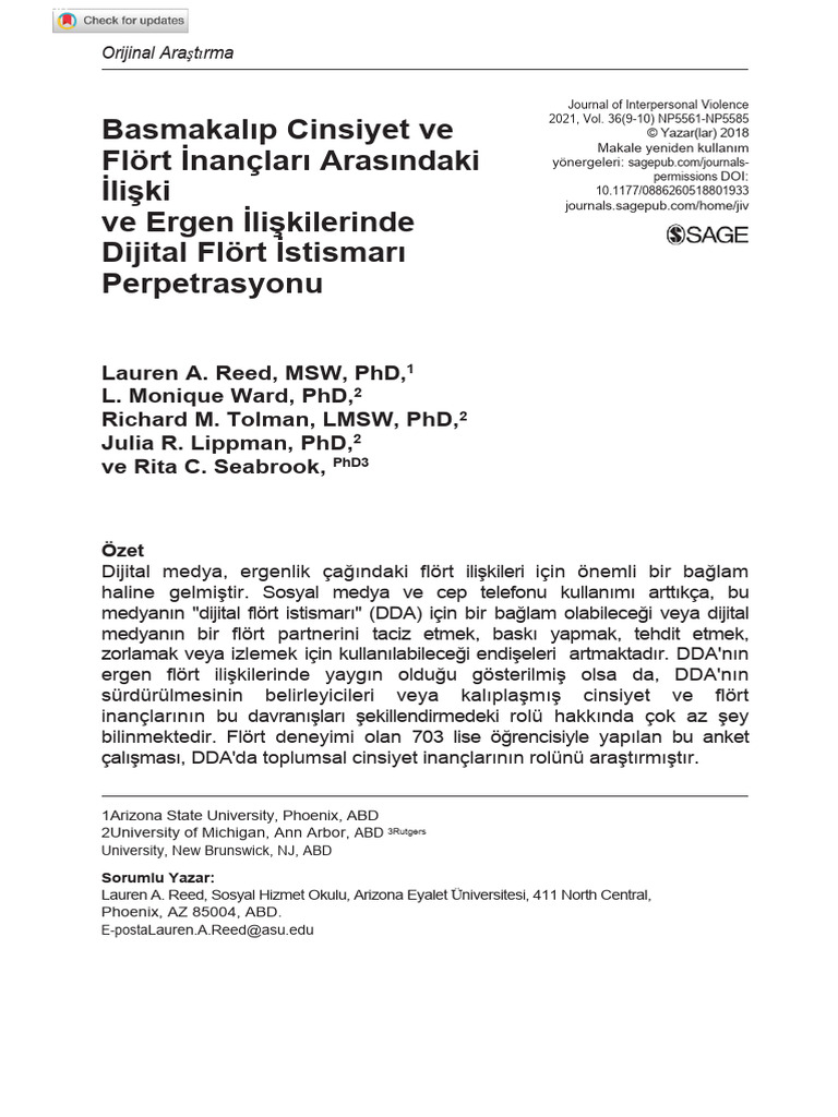 Reed Et Al 2018 the Association Between Stereotypical Gender and Dating ...