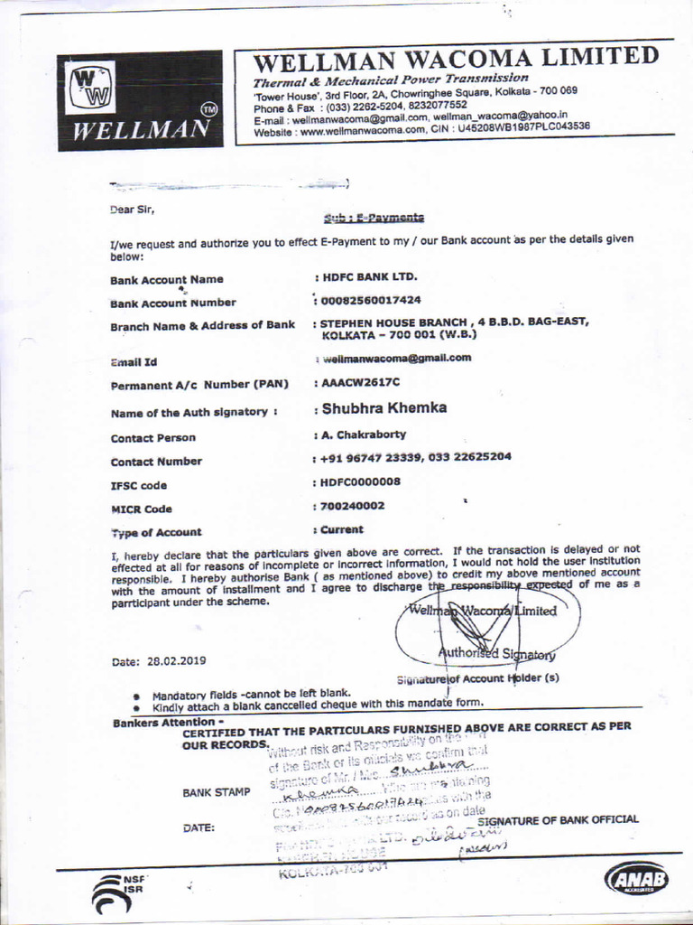 HDFC Mandate Form | PDF