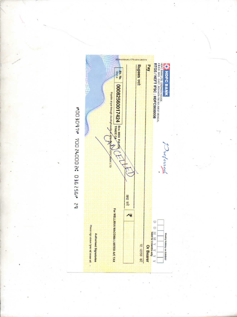 HDFC Cancelled Cheque | PDF