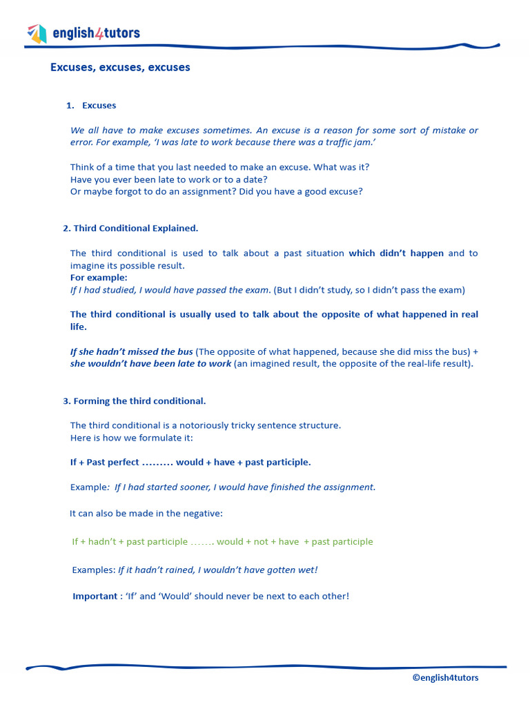 Excuses Excuses Excuses Students Version Pdf