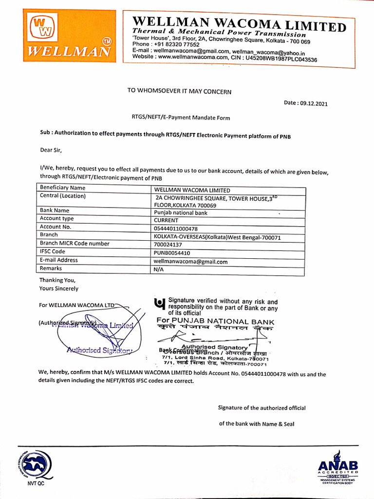 PNB - Bank Mandate | PDF