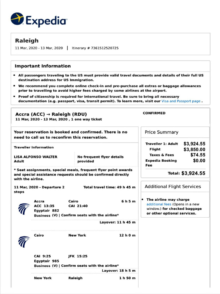 Lisa Alfonso Walter Itinerary | PDF