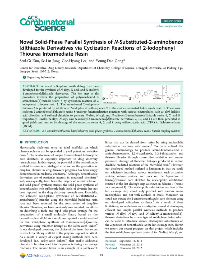 Kim Et Al 2012 Novel Solid Phase Parallel Synthesis of N Substituted 2 ...