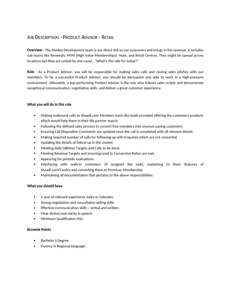 Product Advisor - Retail | PDF