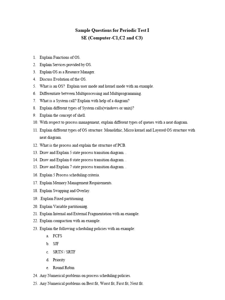 OS Sample Questions For PT1 | PDF