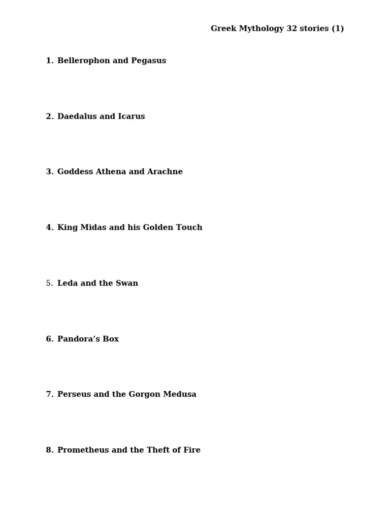 Short Greek Mythology Stories | PDF
