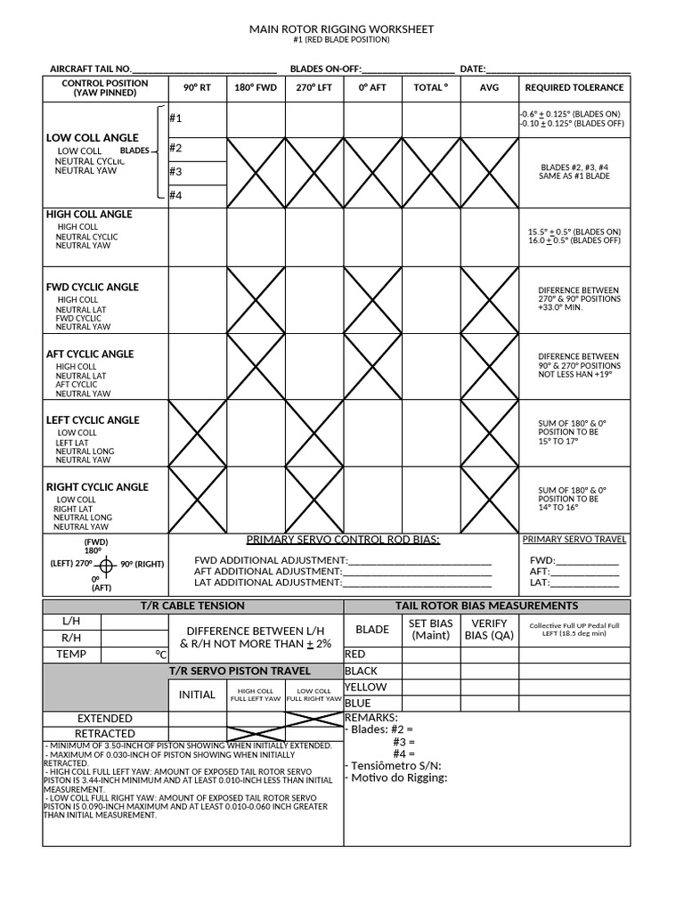 Main Rotor Rigging Worksheet | PDF | Helicopter Rotor | Aerodynamics