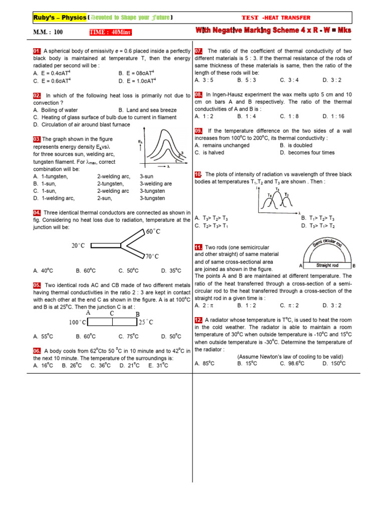 TEST-Heat Transfer XI 08.12.2024 - Online PDF Ques | PDF | Heat ...