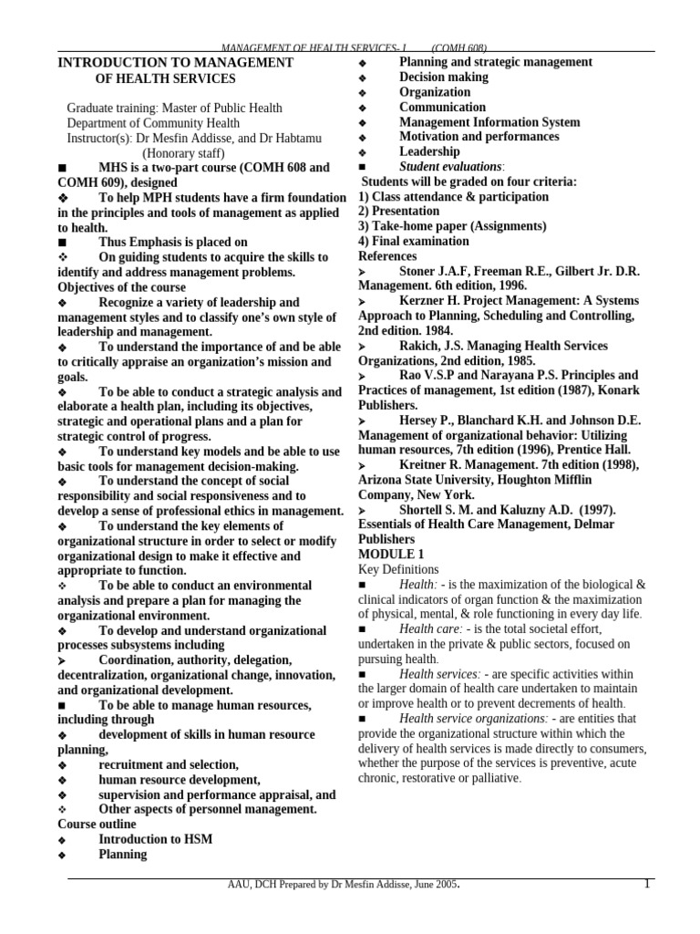 HSM Lecture Notes by DR Mesfin A. | PDF | Cost Of Living | Theory