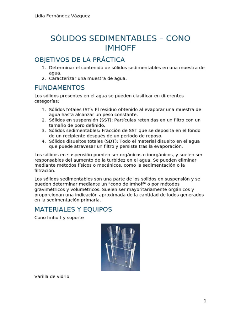 Práctica 22. Sólidos Sedimentables | PDF | Agua | Volumen
