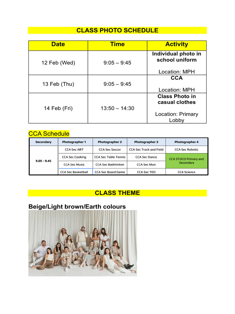 Class Photo Schedule and Reminders | PDF