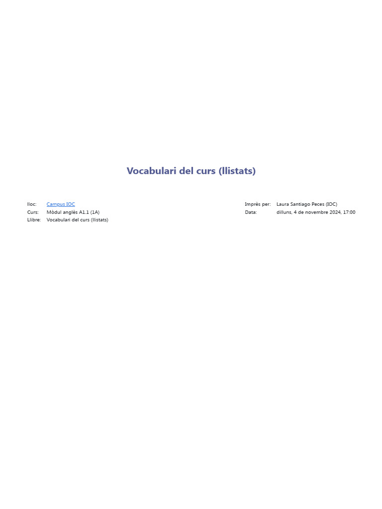 Vocabulari Del Curs (Llistats) - IOC | PDF | Workweek And Weekend