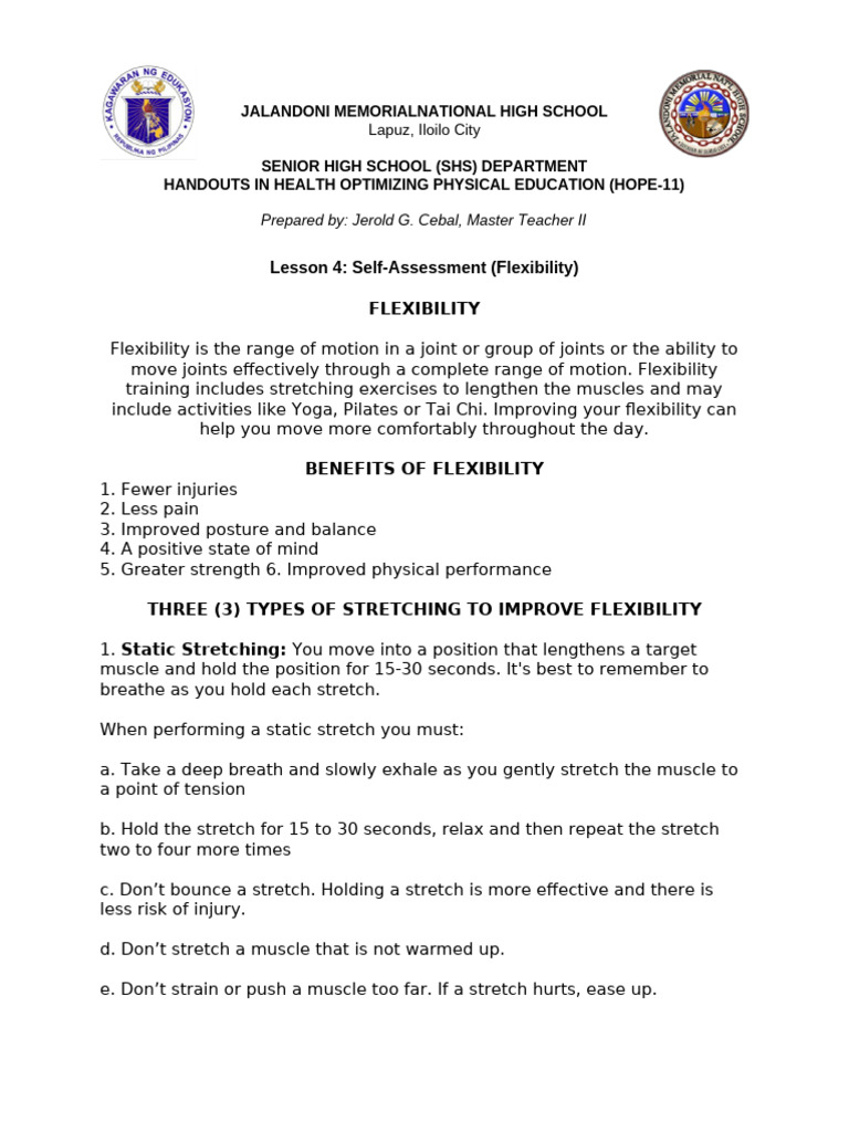 Flexibility Guide for SHS Students | PDF | Flexibility (Anatomy ...