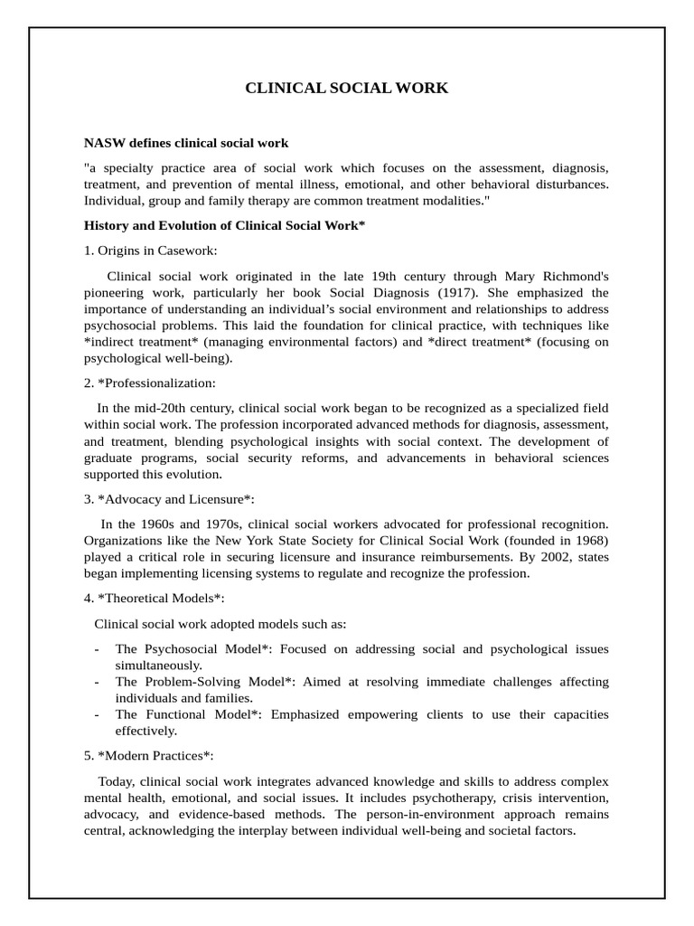 Clinical Social Work | PDF | Psychotherapy | Social Work