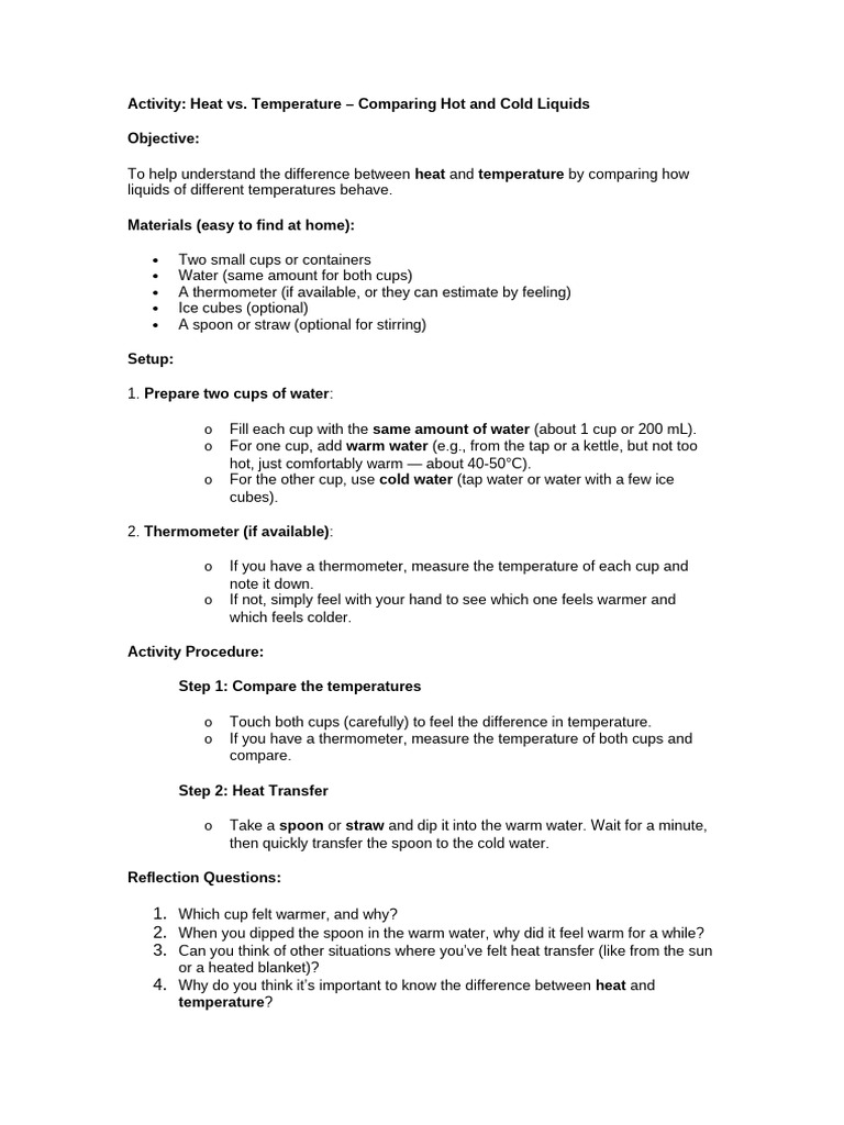 Heat vs. Temperature for Kids | PDF
