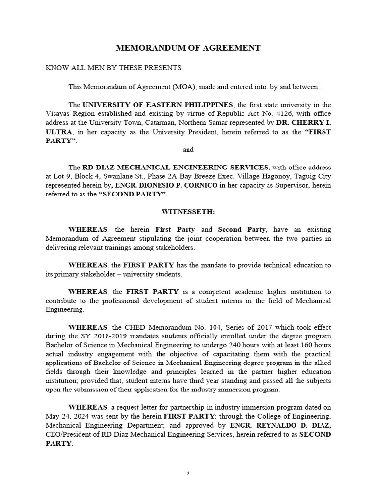 Memorandum of Agreement | PDF | Mediation | Justice