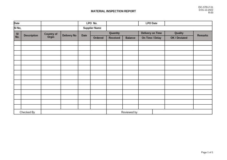EIC-STR-F 01 MATERIAL INSPECTION REPORT | PDF