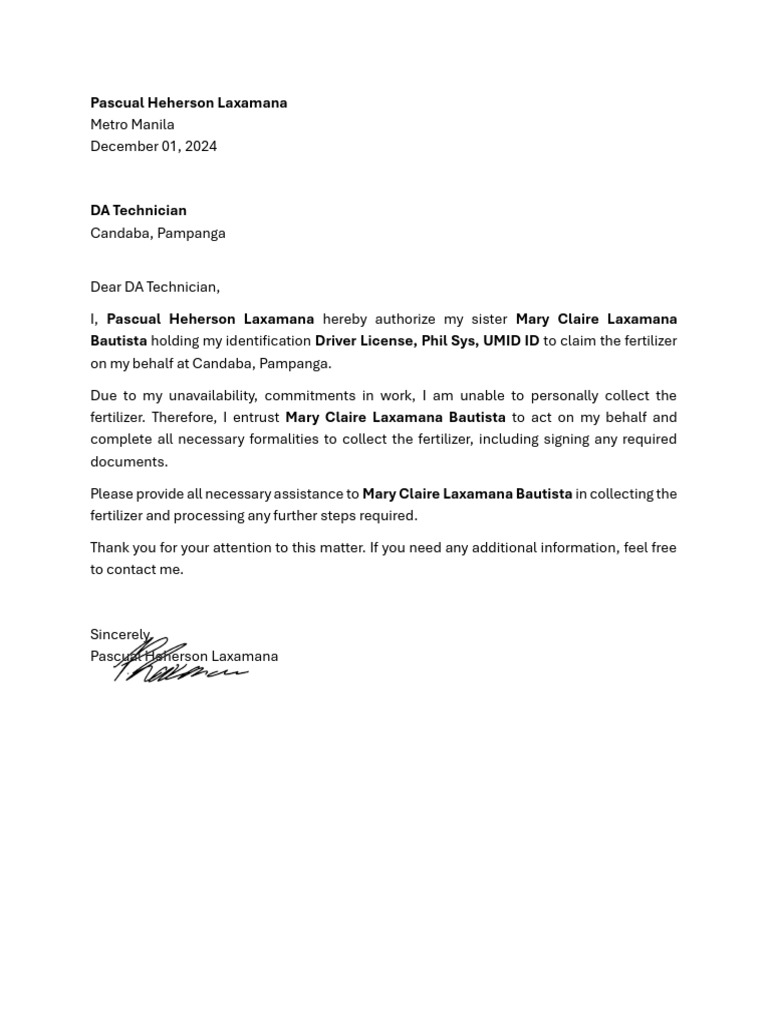 Authorization Letter Signature | PDF