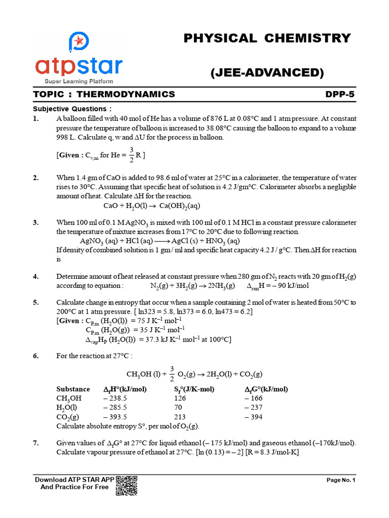 DPP5 - Thermodynamics - Adv - Genetry | PDF | Heat | Gases