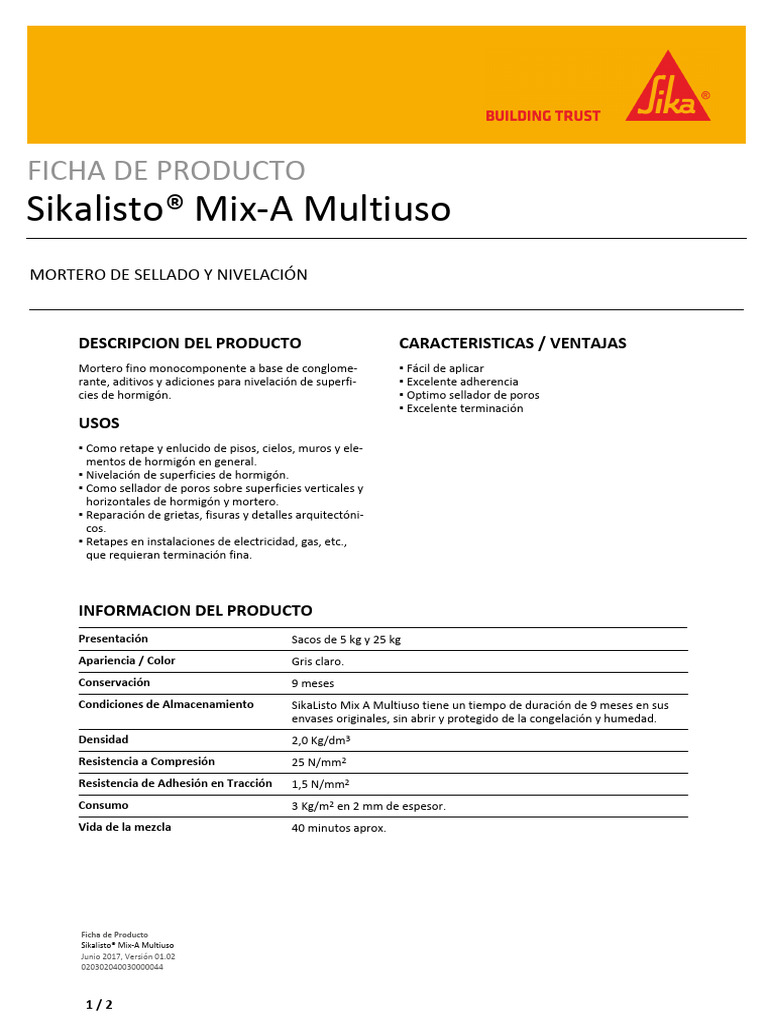 Sikalisto Mix A Multiuso | PDF | Hormigón | Mortero (Albañilería)