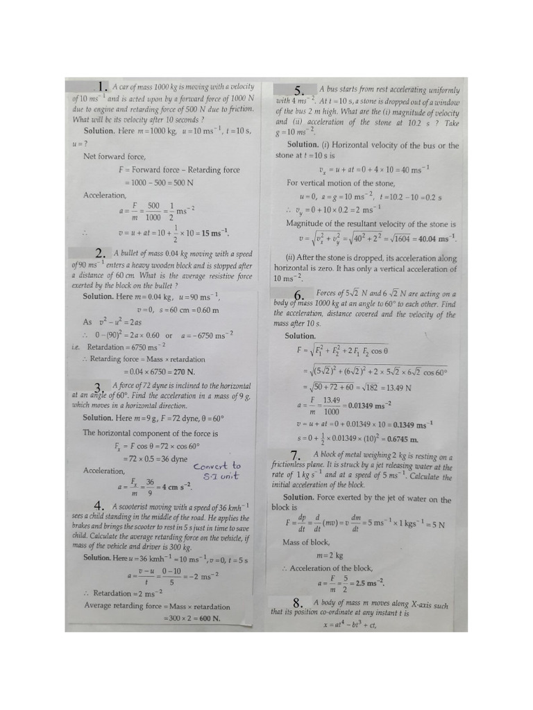 Laws of Motion - Assignment 1 & Solutions | PDF