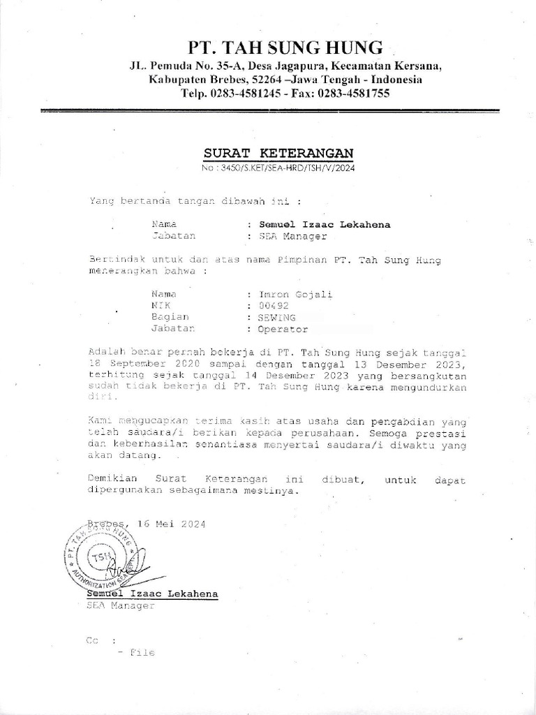 Paklaring Imron | PDF