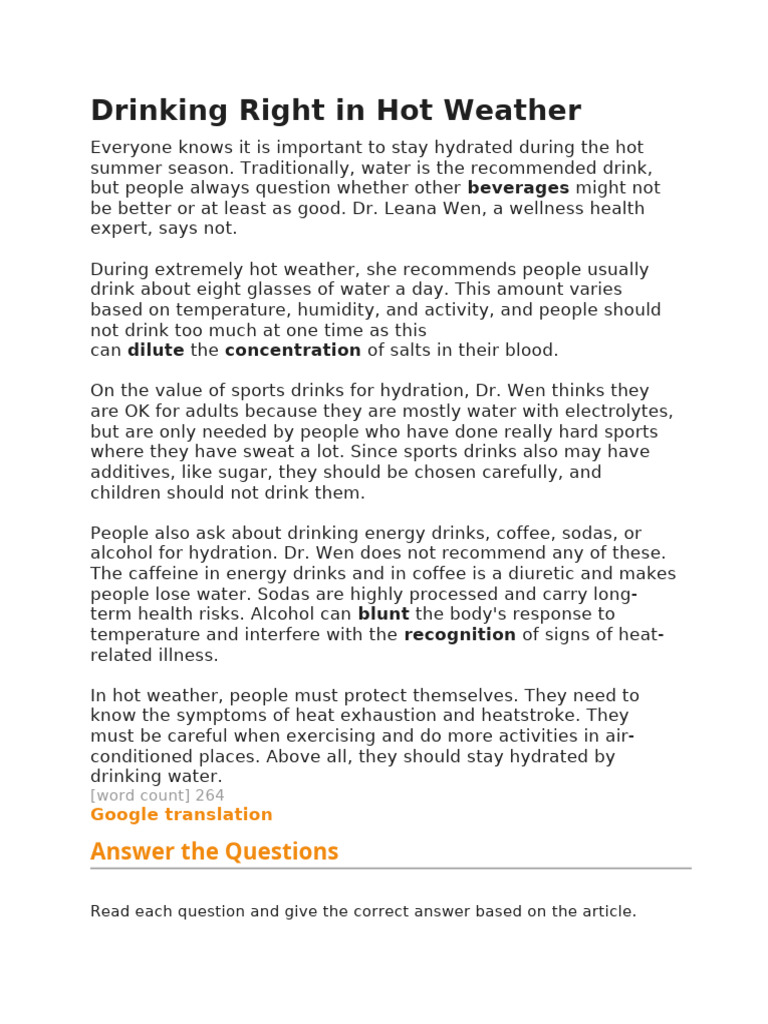 Drinking Right in Hot Weather | PDF | Drink | Drinking