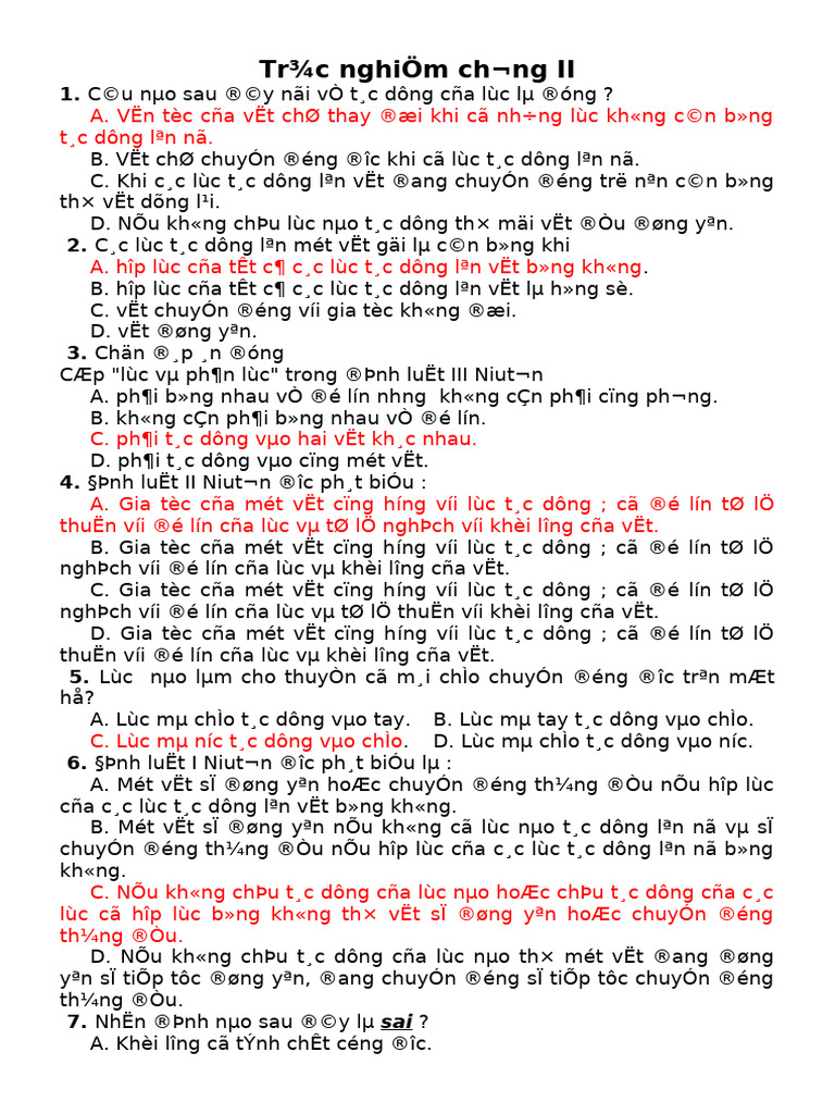 Trac Nghiem Ba Dinh Luat NiuTon | PDF