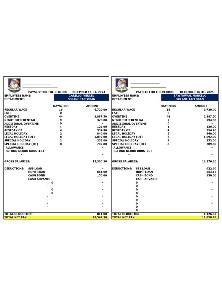 Payslip December 16-31, 2024 - Solane Tacloban | PDF | Business | Taxes