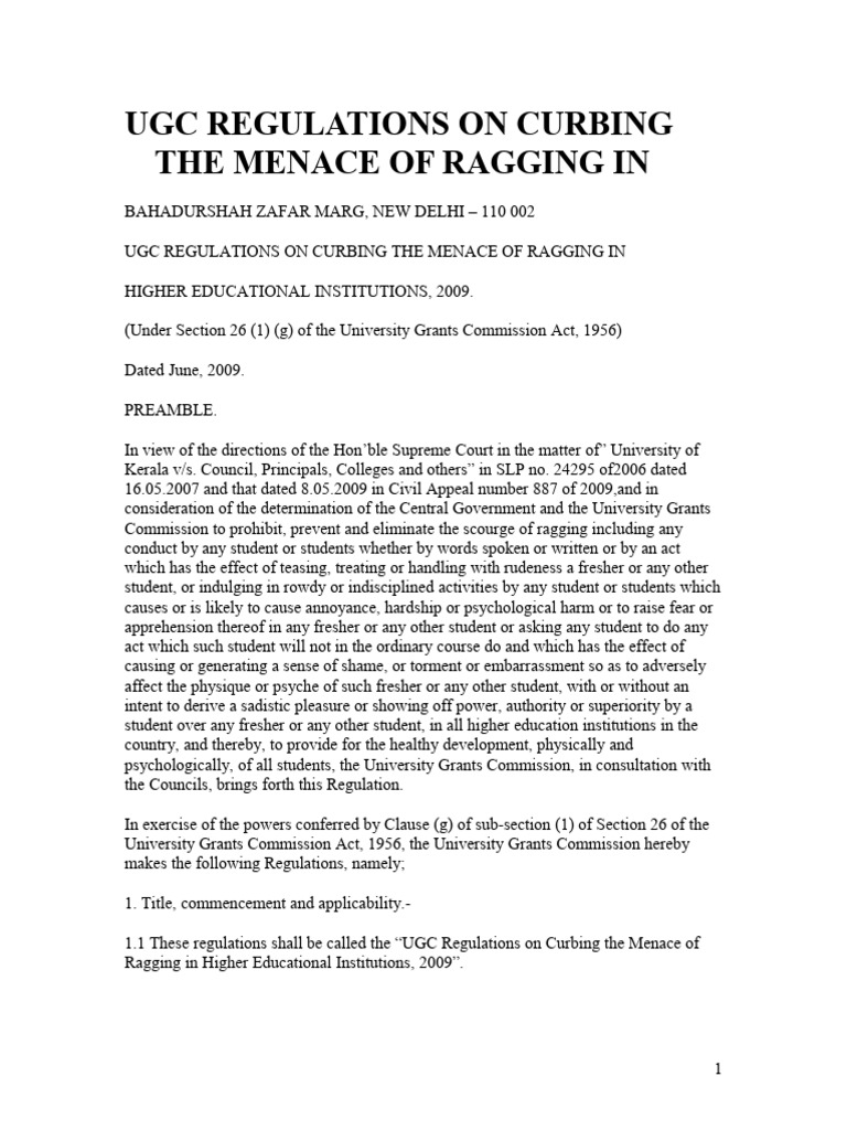 UGC Anti-Ragging Regulations 2009 | PDF | Crimes | Crime & Violence