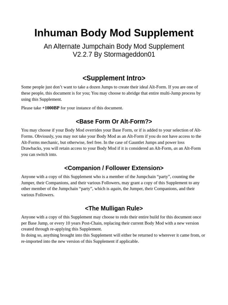 Inhuman Body Mod Supplement - V2.2.7 | PDF | Gender | Gender Studies