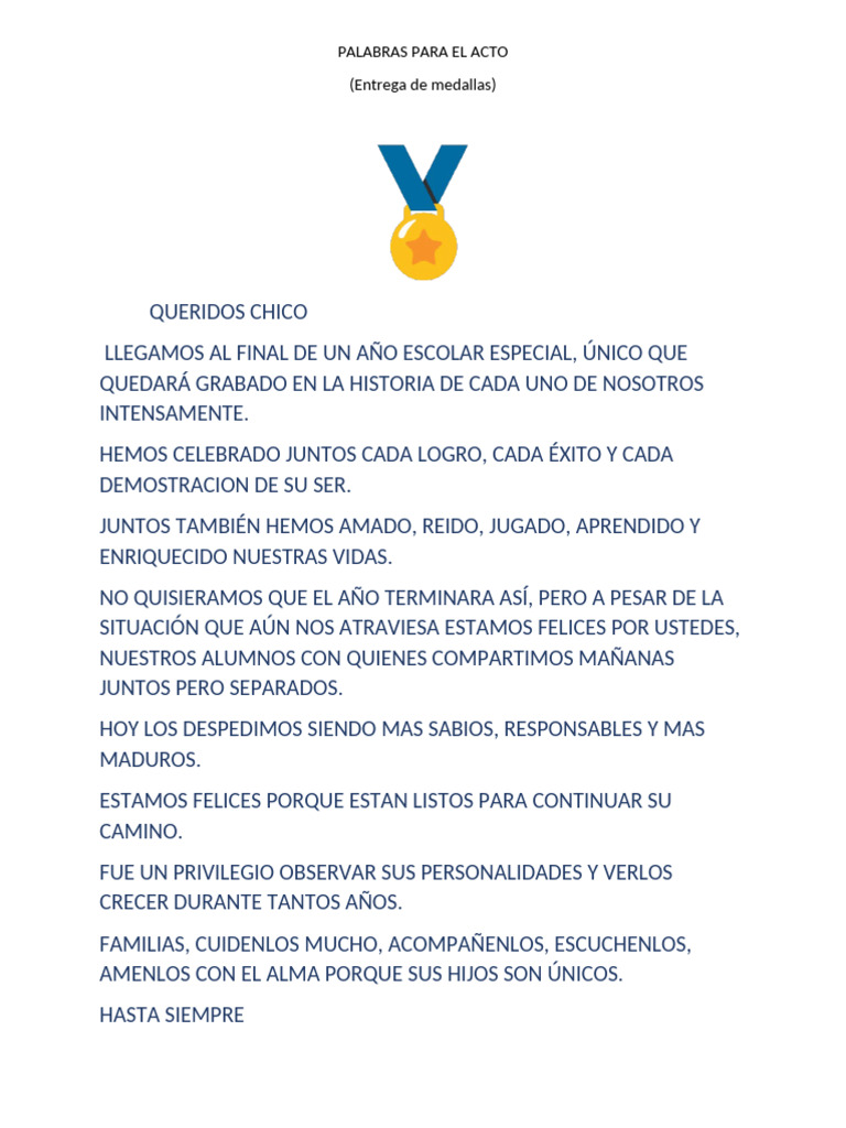 Palabras para El Acto y Glosas (Medalla) | PDF