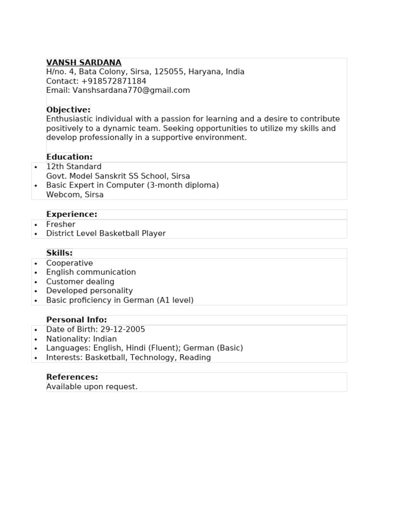 Profile of Vansh Sardana | PDF