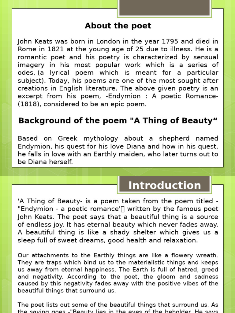 John Keats: A Thing of Beauty Analysis | PDF | Poetry | John Keats